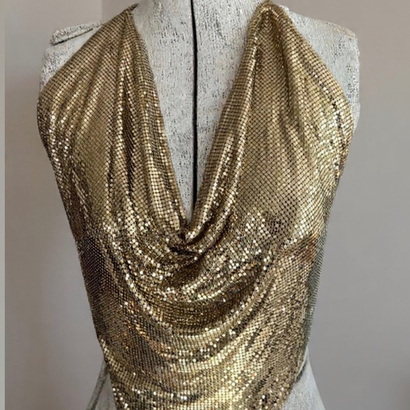 Whiting & Davis | Tops | Vintage Disco Metal Mesh Halter Top Original ...